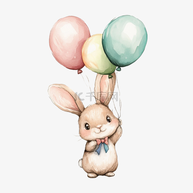 可爱的兔子与气球素材图片免费下载-千库网