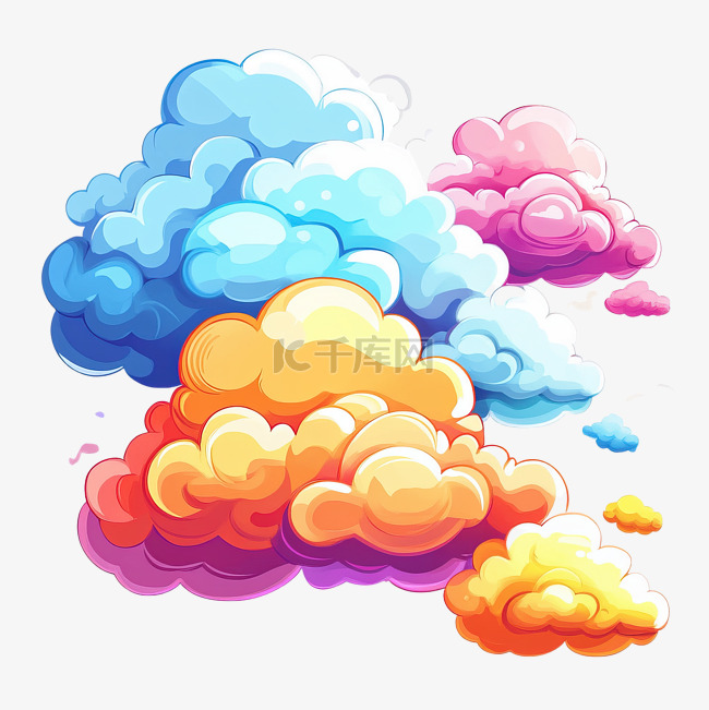 彩色卡通云艺术品素材图片免费下载-千库网