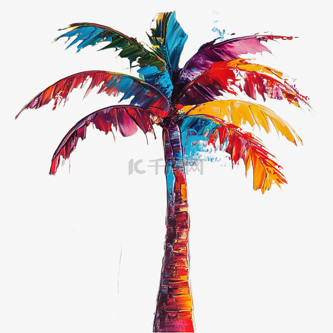 色彩缤纷的抽象绘画与棕榈树剪影素材图片免费下载-千库网