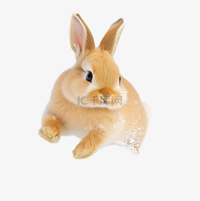 可爱的黄色兔子在雪地里奔跑素材图片免费下载-千库网