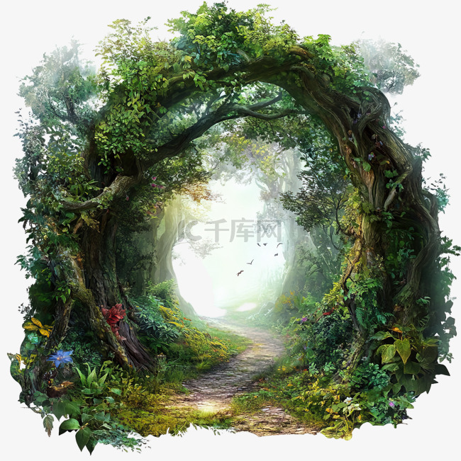 森林中的神秘拱门自然与幻想艺术素材图片免费下载-千库网