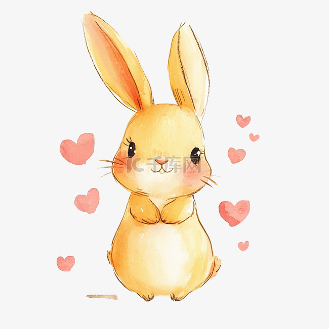 可爱的黄色兔子和粉红色的心素材图片免费下载-千库网