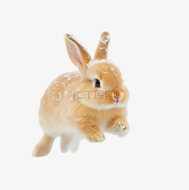 可爱的黄色兔子在雪地里奔跑素材图片免费下载-千库网