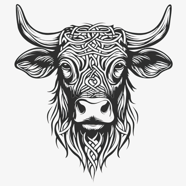 凯尔特风格的黑白动物头插图素材图片免费下载-千库网