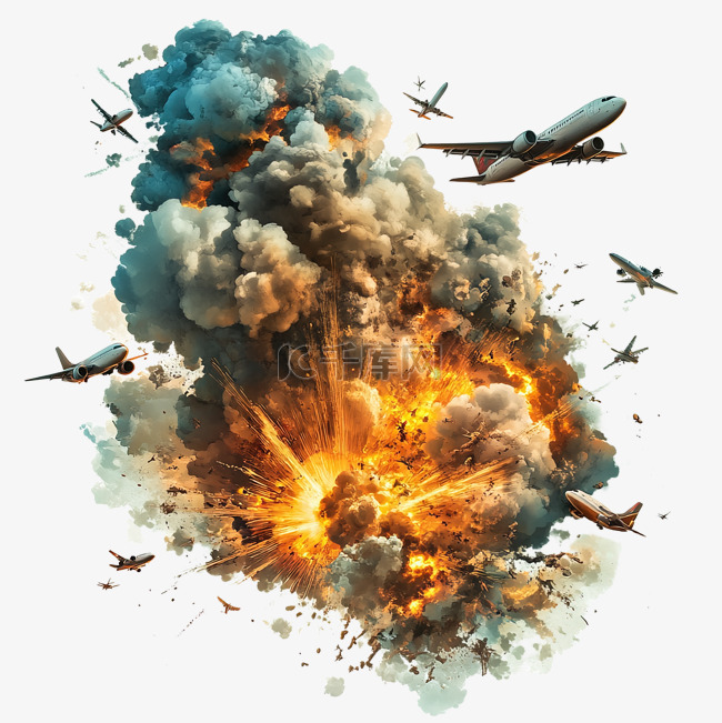 天空中飞机和云层爆炸素材图片免费下载-千库网