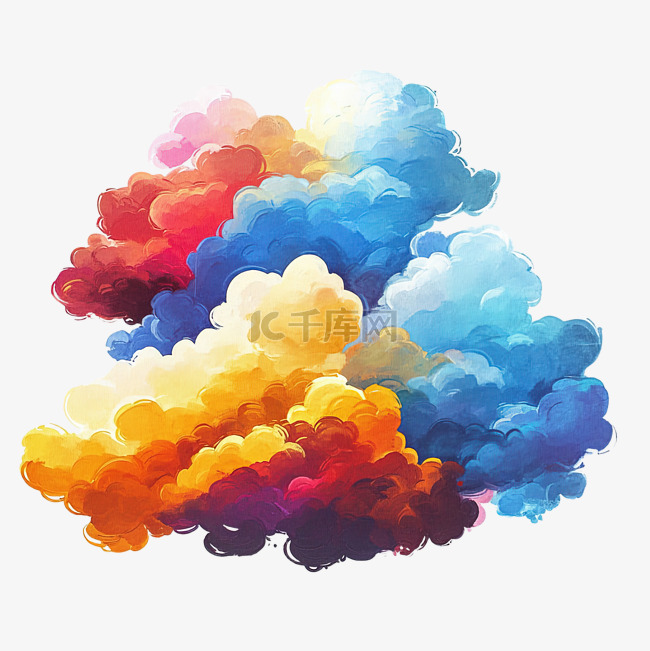 彩色卡通云绘画素材图片免费下载-千库网