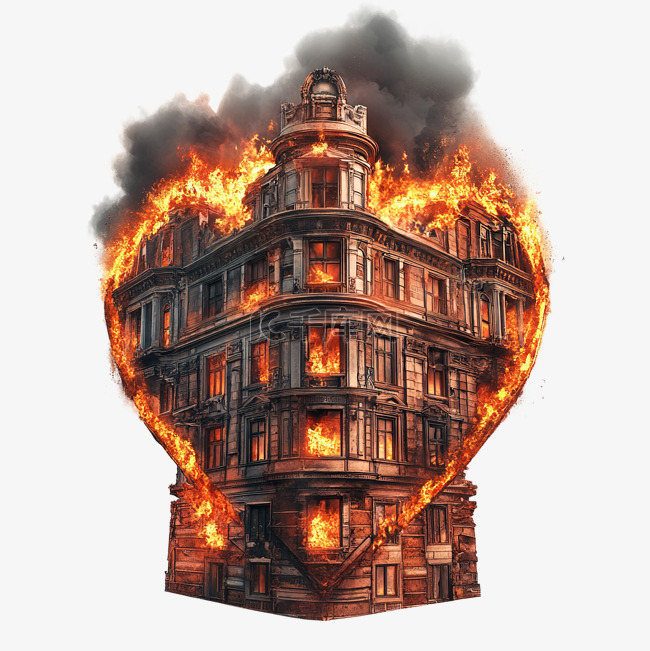 火灾现场的心形建筑素材图片免费下载-千库网