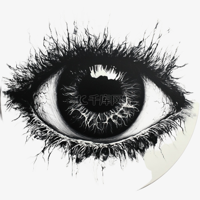 黑色圆圈中的抽象眼睛艺术品素材图片免费下载-千库网