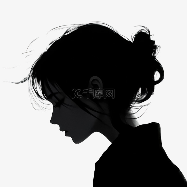 黑白简约侧脸头像素材图片免费下载-千库网