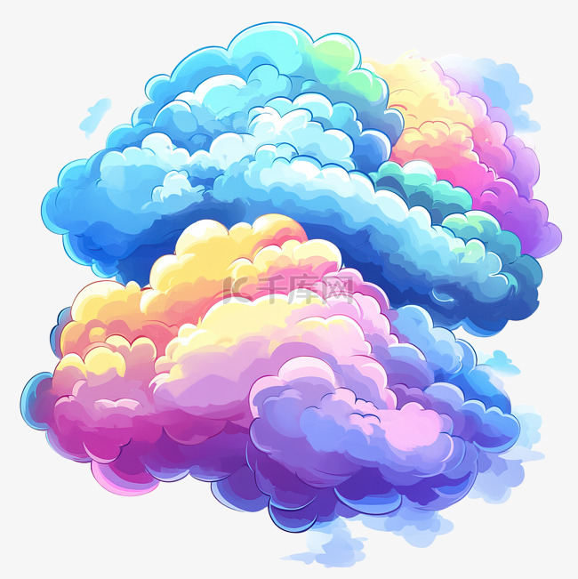 彩色卡通云插画素材图片免费下载-千库网