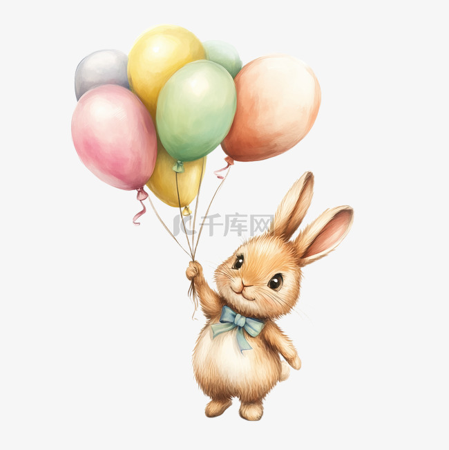 可爱的兔子与彩色气球素材图片免费下载-千库网