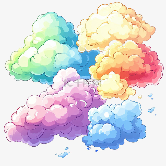 彩色卡通云插画素材图片免费下载-千库网