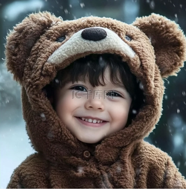 毛绒熊装小孩头像素材图片免费下载-千库网