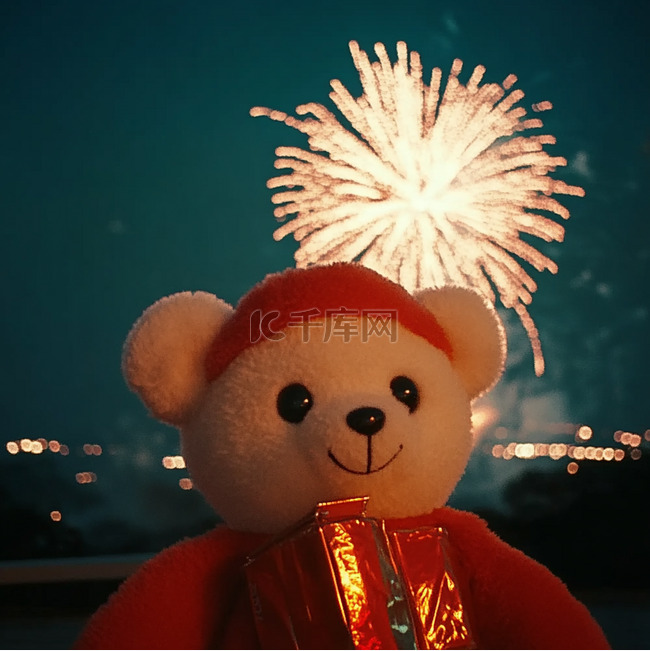 毛绒玩具熊烟花背景头像素材图片免费下载-千库网