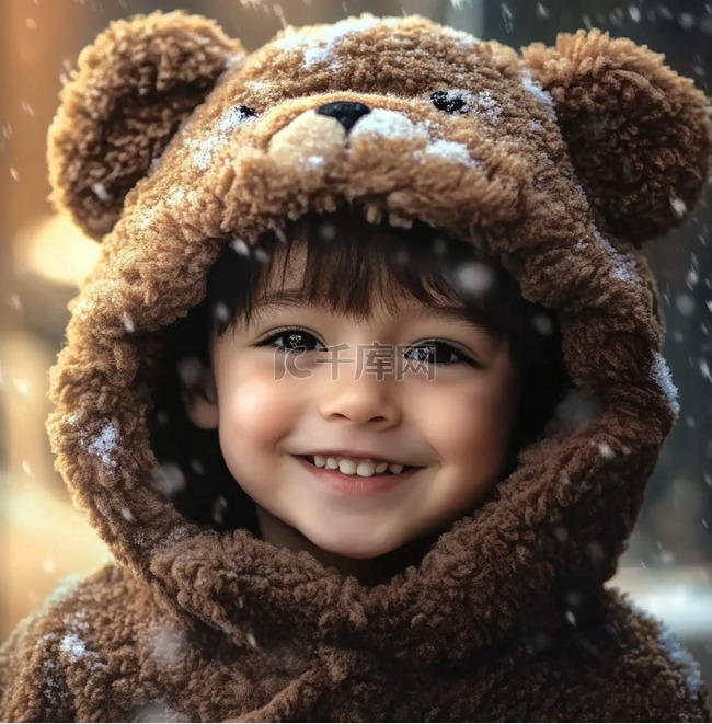 毛绒熊装小孩头像素材图片免费下载-千库网