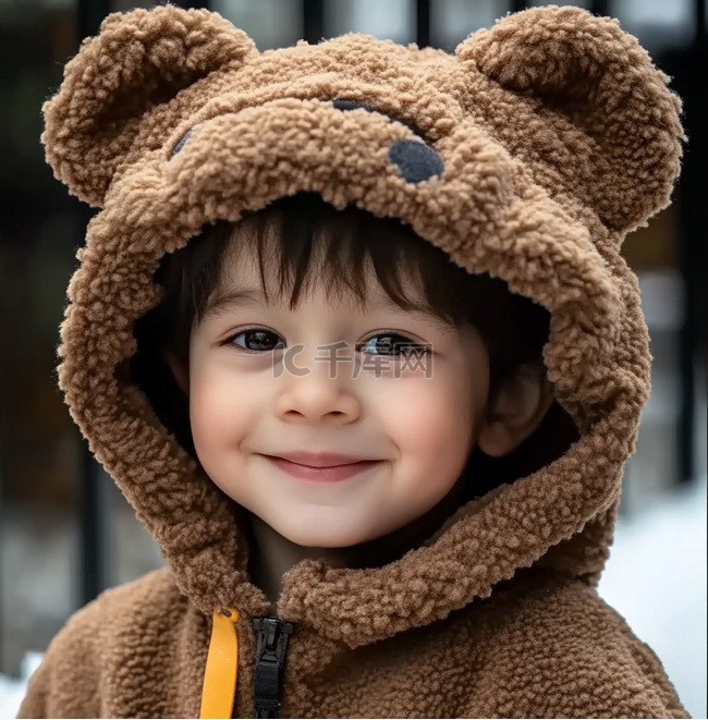 毛绒熊装小孩头像素材图片免费下载-千库网