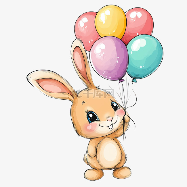 可爱的卡通兔子与气球素材图片免费下载-千库网