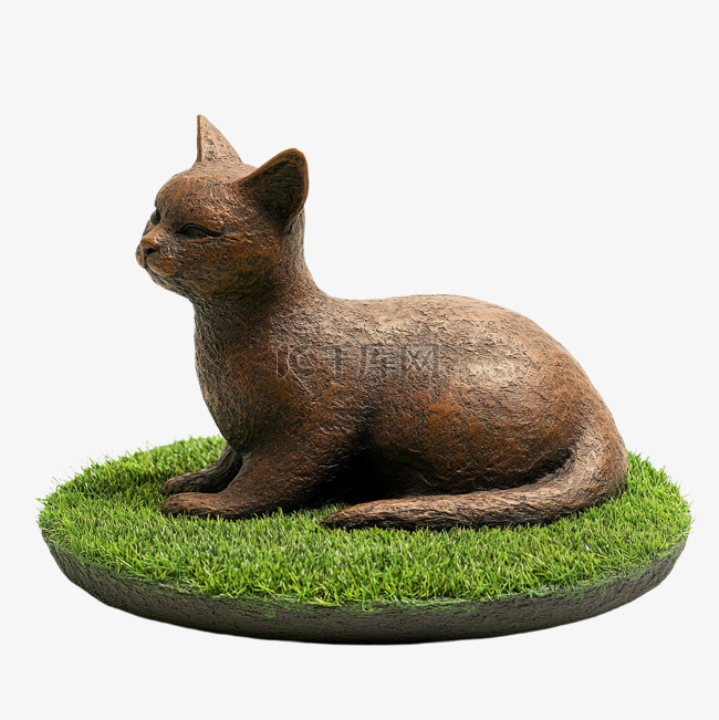 绿草地上的艺术猫雕塑素材图片免费下载-千库网