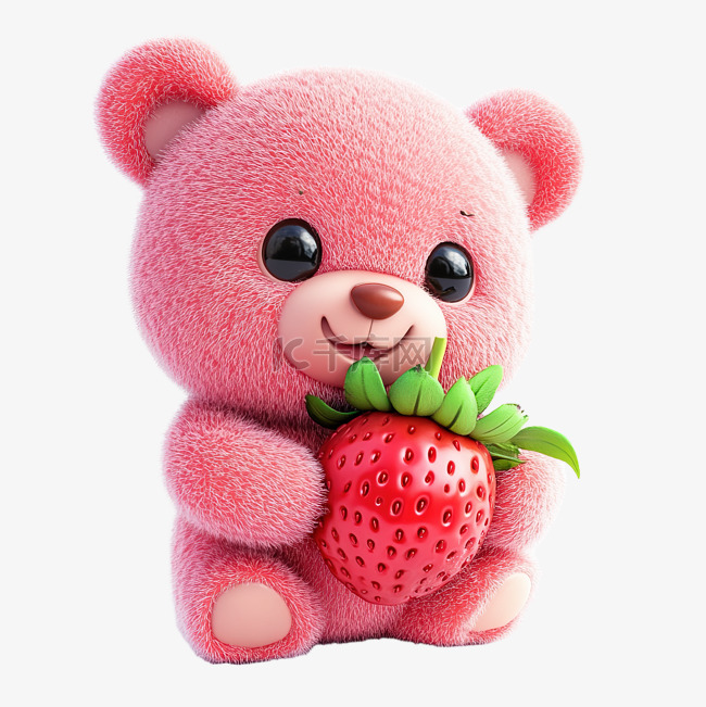 可爱的草莓熊卡通人物与真正的草莓素材图片免费下载-千库网