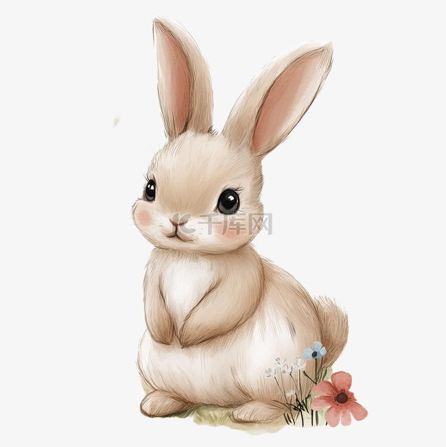 可爱的小兔子插画与花卉环境素材图片免费下载-千库网