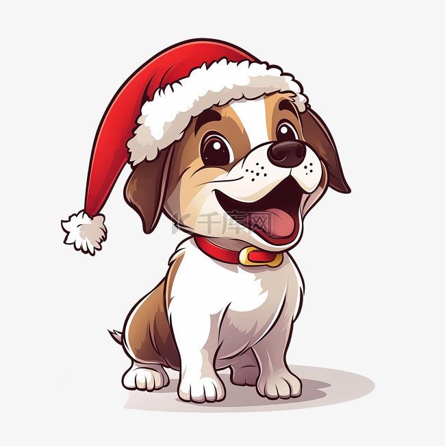 可爱的卡通狗在圣诞老人帽子里吠叫素材图片免费下载-千库网