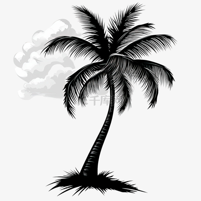 黑白棕榈树与云素材图片免费下载-千库网