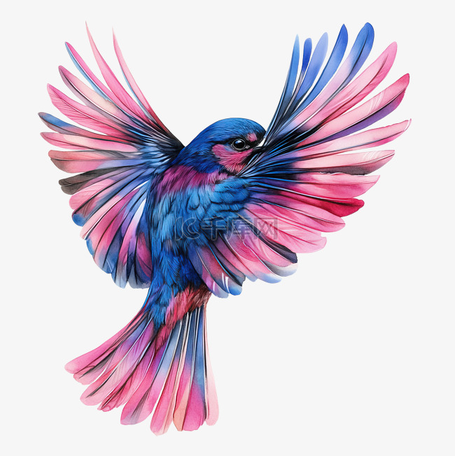 美丽的鸟有着充满活力的粉色和蓝色翅膀素材图片免费下载-千库网