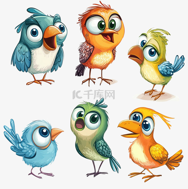 眼睛大小各异的卡通鸟素材图片免费下载-千库网