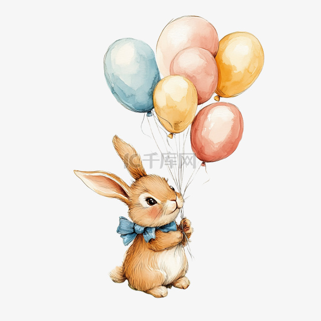 顽皮的兔子与气球插图素材图片免费下载-千库网