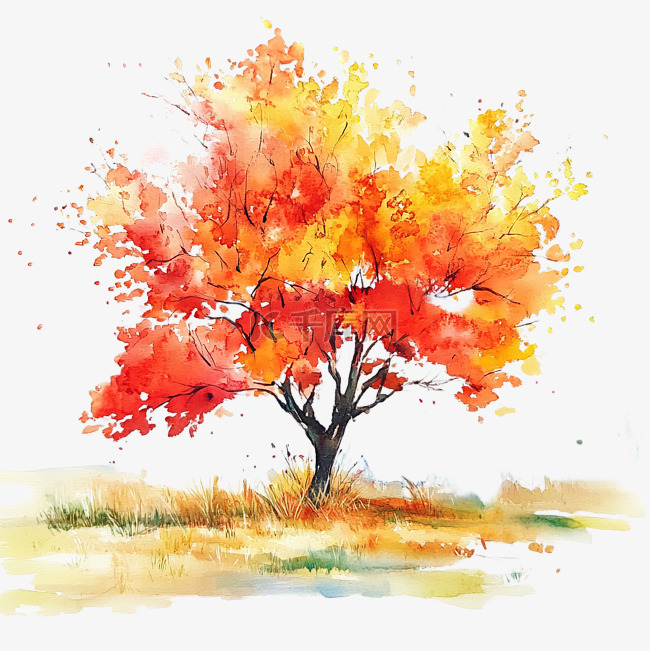 多彩秋天水彩画素材图片免费下载-千库网