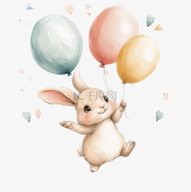 顽皮的兔子与气球插图素材图片免费下载-千库网