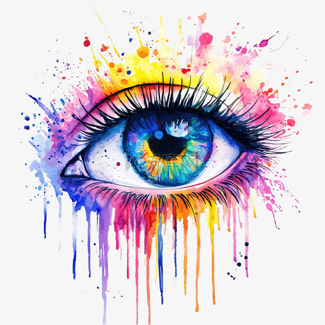 彩色眼睛艺术品水彩飞溅素材图片免费下载-千库网