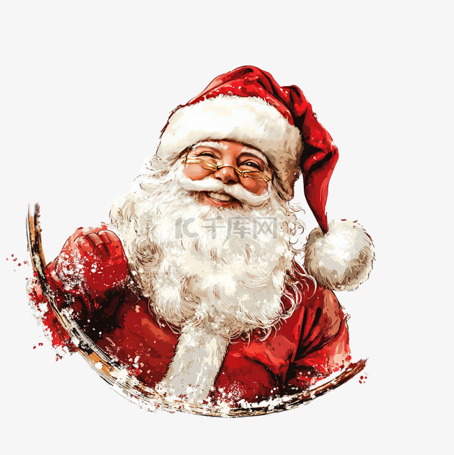 圣诞老人绘图与圆形框架素材图片免费下载-千库网