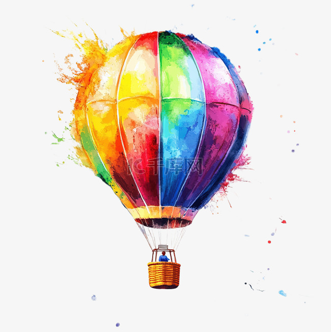 充满活力的热气球绘画与多彩的飞溅素材图片免费下载-千库网
