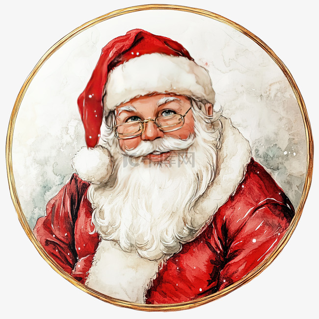 圣诞老人绘图与圆形框架素材图片免费下载-千库网