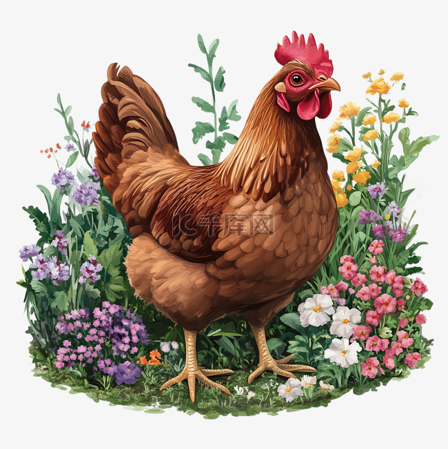 花园里的棕色鸡素材图片免费下载-千库网