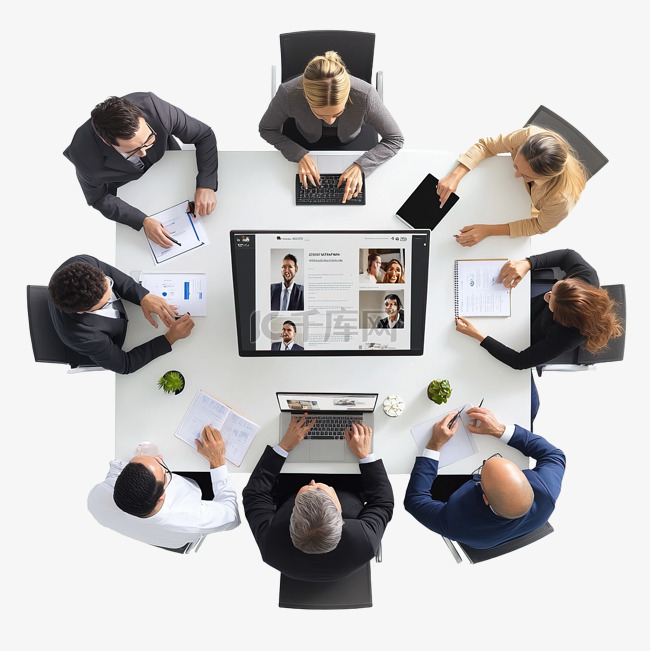 举行虚拟会议的业务团队素材图片免费下载-千库网
