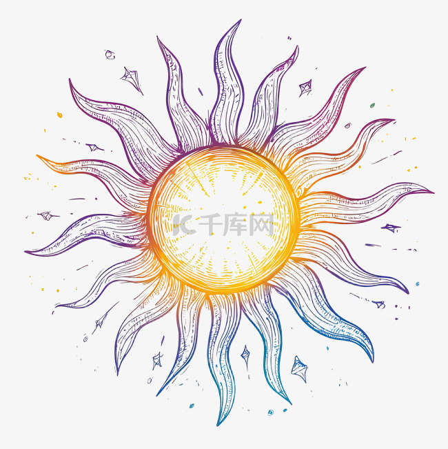 冷梯度线绘制卡通太阳素材图片免费下载-千库网