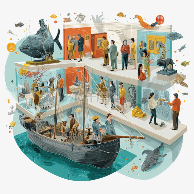 博物馆概念卡通风格素材图片免费下载-千库网