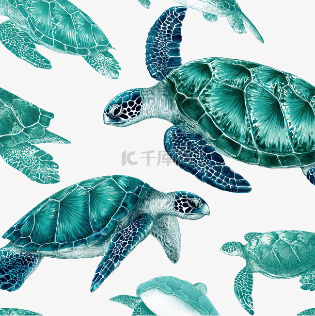 可爱的海龟海豚动物无缝图案壁纸与设计绿色素材图片免费下载-千库网