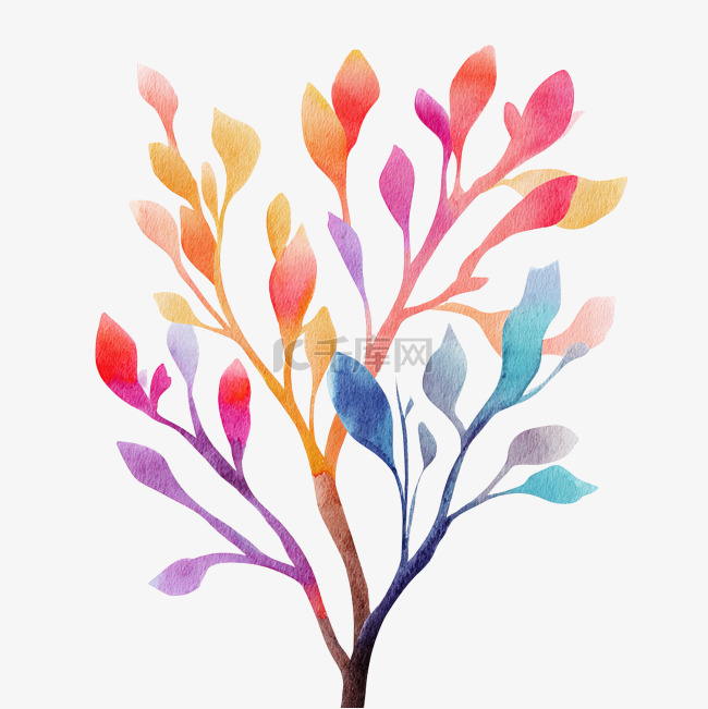 彩虹水彩树枝素材图片免费下载-千库网