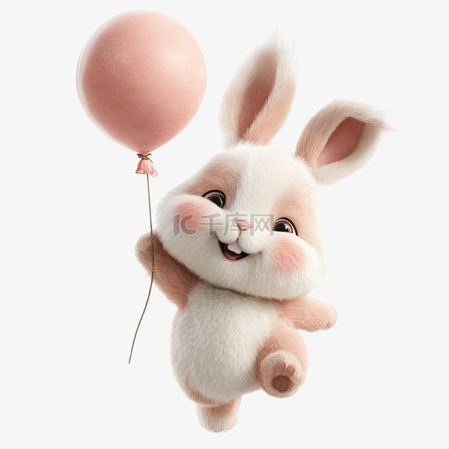 可爱的小兔子带着气球飞翔素材图片免费下载-千库网
