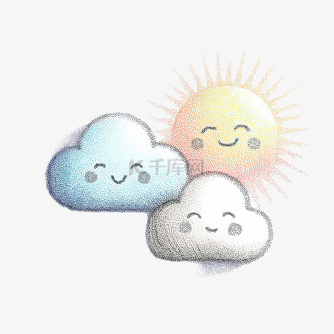 冷梯度线绘制可爱的卡通云和太阳素材图片免费下载-千库网