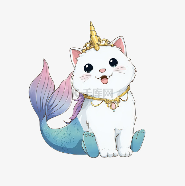 可爱的猫咪美人鱼独角兽卡通海底素材图片免费下载-千库网