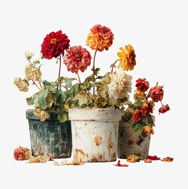 植物枯萎开花和花盆里的花枯萎素材图片免费下载-千库网