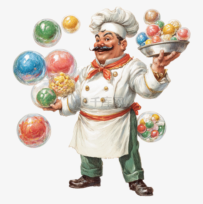 意大利厨师的口香糖球插图素材图片免费下载-千库网