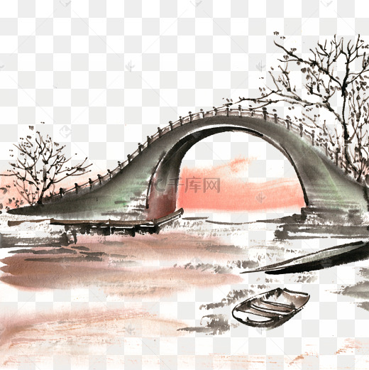 手绘拱桥桥图片-手绘拱桥桥图片素材免费下载-千库网