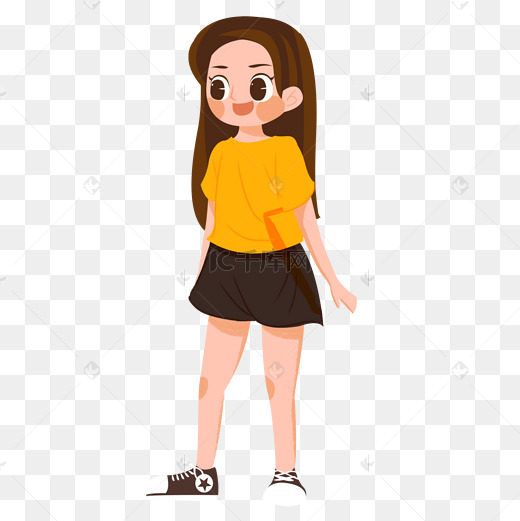 卡通小女孩站着图片-卡通小女孩站着图片素材免费下载-千库网
