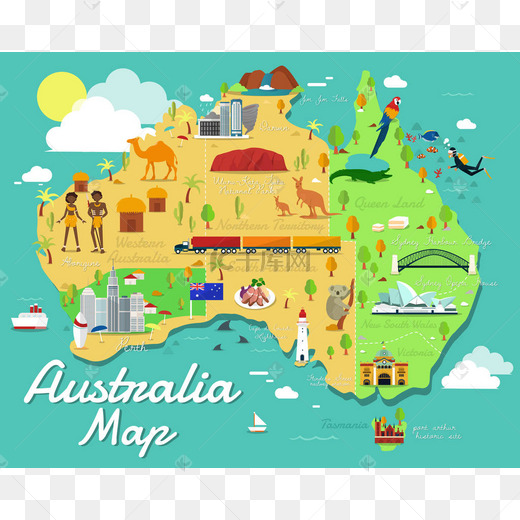 澳大利亚地图图片-澳大利亚地图图片素材免费下载-千库网