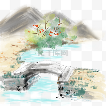 小桥流水国画图片_小桥流水国画素材-小桥流水国画图片大全-千库网